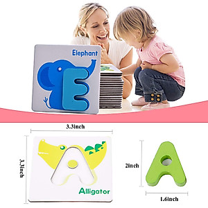 Vankcp 26Pcs Wooden Letters Card Numbers Alphabets ABC Flash Cards Set Montessori Animal Color Cognition Matching Puzzle Game