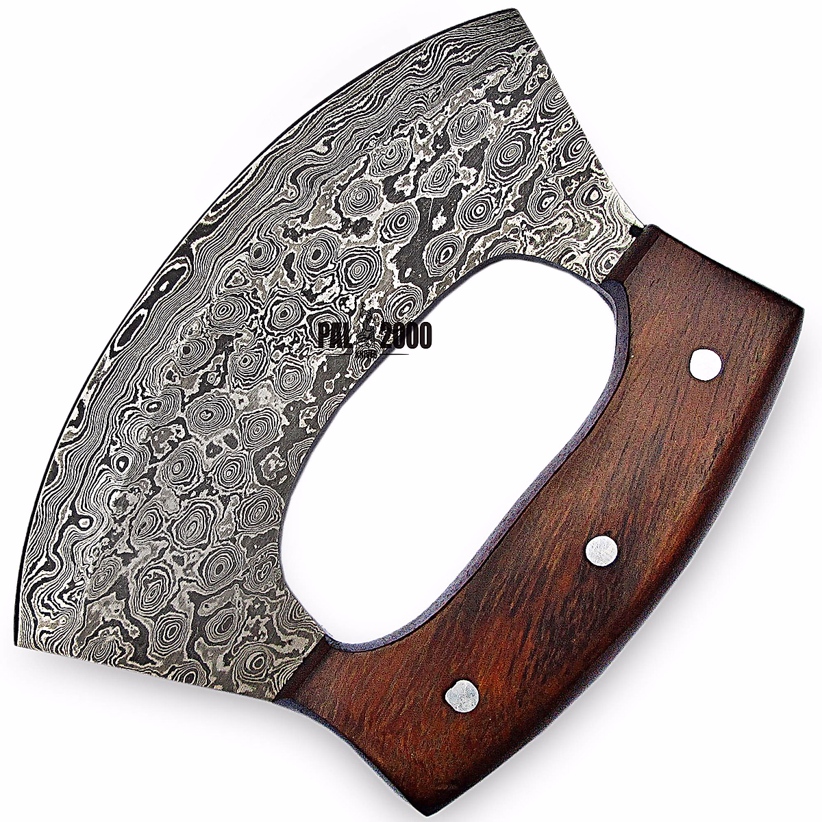 Knives - Alaskan Ulu - Mezzaluna Ulu Knife - Pizza Cutter Ulu - Traditional Ulu - Handmade Damascus Steel - Wood Handle - Ulu Knife - Vegetable Chopping Ulu - Crescent Blade (9891)