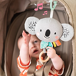 Taf Toys Soothing Musical Pulldown Toy with Multi-Textures & Wooden Teether, Attaches to Crib, Stroller and Car Seat, Develop Baby’s Senses and Cognitive Skills (Kimmy Musical Koala)
