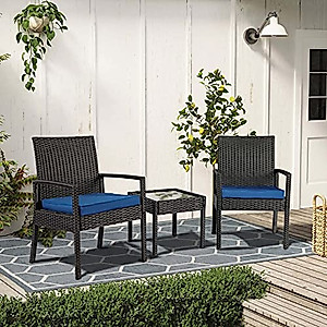 Tochiyoga Patio Furniture Set 3 Piece, Wicker Patio Furniture Sets, Outdoor Wicker Rattan Furniture, Outdoor Bistro Set, Wicker Patio Set, All Weather Balcony Furniture Set(Black)