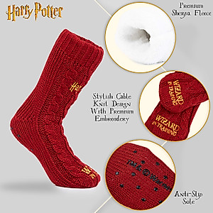 Harry Potter Womens Slipper Socks, Fleece Lined Non Slip Socks - Gifts for Her (Burgundy)