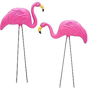 4E's Novelty Pink Flamingos Yard Decorations Large 23" [Set of 2] Outdoor Garden Flamingo Statue Ornament Lawn Decor