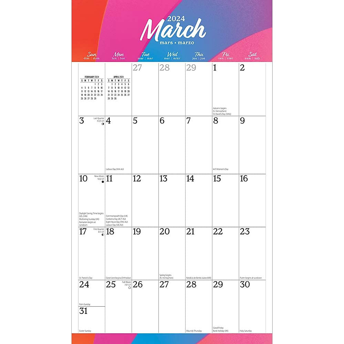 Big & Bright Large Print | 2024 14 x 24 Inch Monthly Deluxe Wall Calendar | Matte Paper and Sticker Sheet | StarGifts | Easy to See Large Font