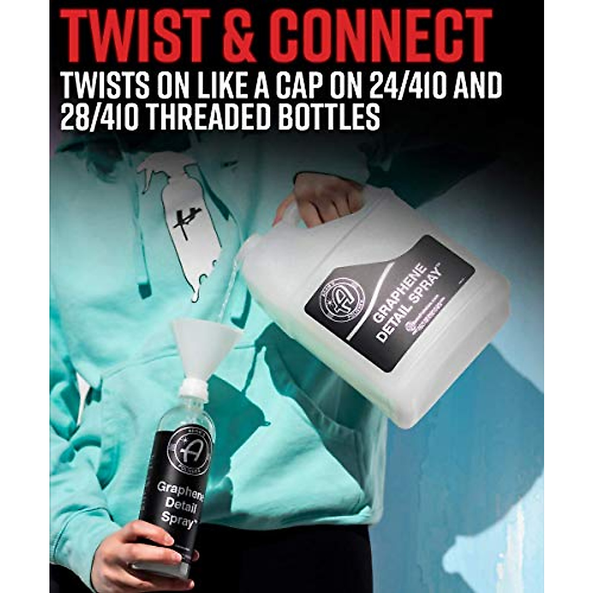 Adam's EZ-Fill Threaded Funnel - Twist On Empty Spray Bottle Refill Funnel | For Home, Car Detailing. Cleaning Supplies, Kitchen, Bath, Essential Oils, Powders | Universal Fit For Various Size Bottles