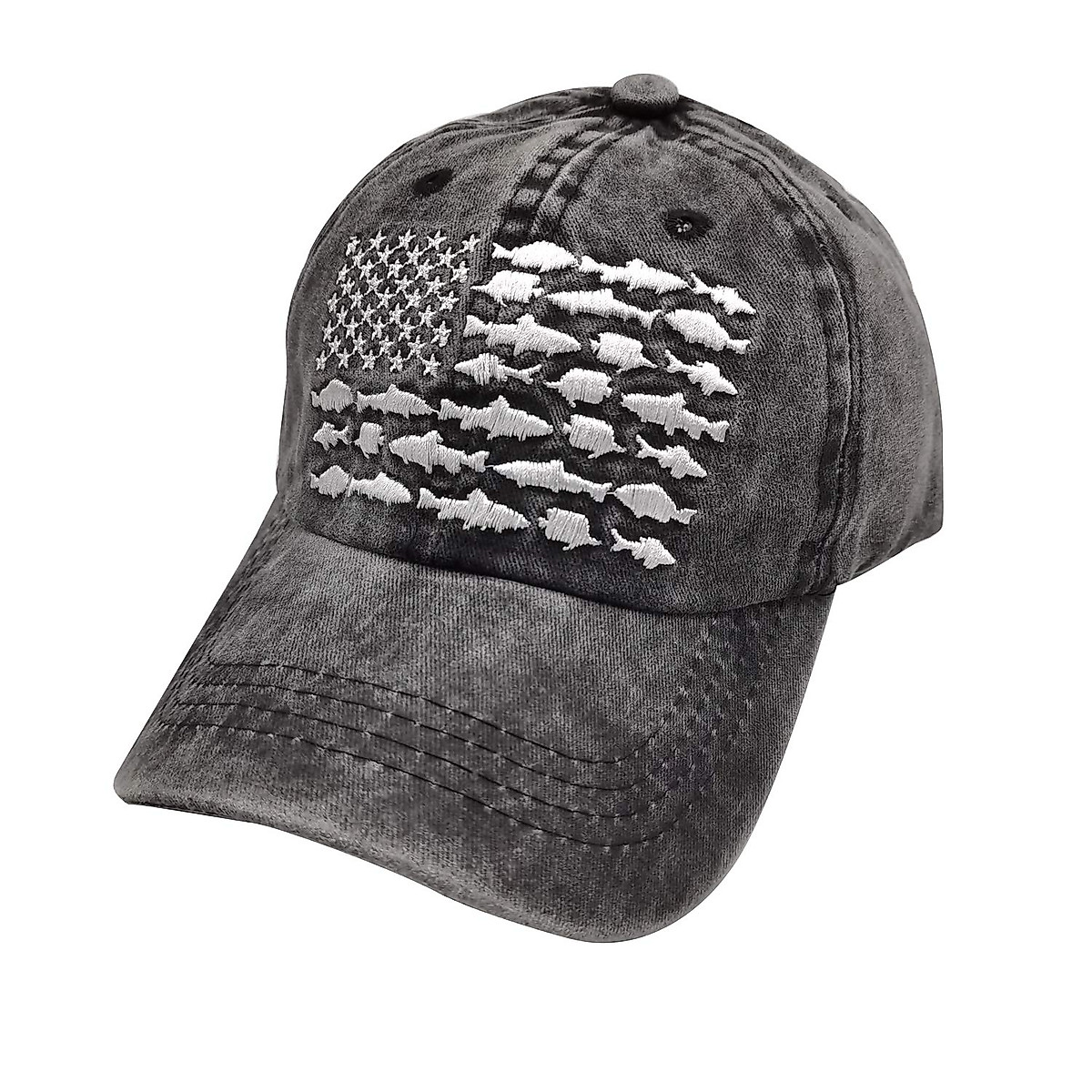 Waldeal Boys' Embroidered Fish Flag Hat Kids Washed Distressed Baseball Cap Black