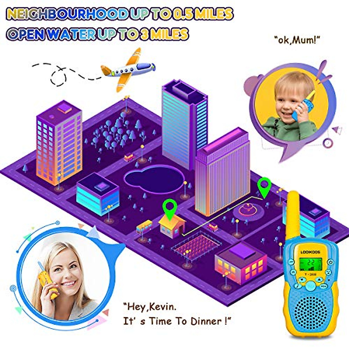 LOOIKOOS Walkie Talkies for Kids, 3 KMs Long Range Walky Talky Radio Kid Toy Gifts for Boys and Girls 3 Pack