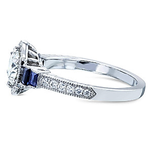 Kobelli Moissanite Sapphire and Diamond 6-prong Halo Art Deco Ring 1 1/2 CTW 14k White Gold (GH/VS, Blue, GH/I), 11