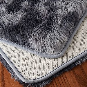 YQQRIGRO 9x12 Ft Rugs for Bedroom, Tie-Dyed Dark Grey Super Soft Shaggy Fluffy Carpets, Indoor Modern Plush Area Rugs for Living Room Dorm Kids Room, Fuzzy Non-Slip Rugs for Boys Girls