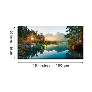 Autumn Lake Large Stretched Canvas Wall Art For Living Room Bedroom Home Decoration, Mordern Morning Sunrise View Print Picture Painting Decor Giclee Artwork, Gallery Wrapped Gift, Inner Frame 20x40