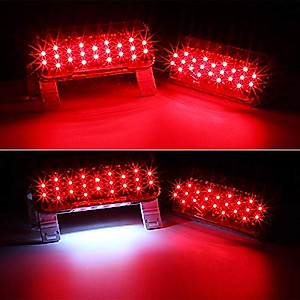 Partsam Rectangular Red LED RV Camper Trailer Stop Turn Brake Tail Lights White License Plate Light 49 LED with License Bracket Holder and White Base 12V Sealed w Reflex Surface Mount (Left + Right)