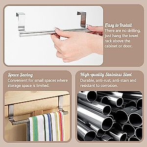 IBEQUEM 4Pcs Towel Rack for Cabinet, Stainless Steel Over Cabinet Towel Rack, Adjustable Kitchen Towel Holder, Towel Bar Holder for Universal Fit on Kitchen Bathroom Over Cabinet Cupboard (Silver)