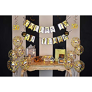 50th Birthday and Anniversary Decorations Party Pack - Cheers to 50 Years Banner, Balloons, Swirls and Confetti Party Supplies