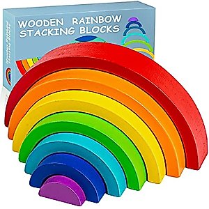 TUOWITA Wooden Rainbow Stacking Toy, Grimms Wood Stacker Game, Montessori Toys for Toddlers, Colorful Stacking Blocks Puzzles for Kids 3 4 5 Years Old Early Development Gift for Boy Girl