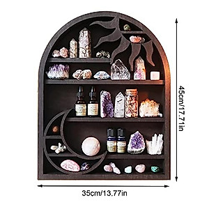 Crystal Shelf Display Crescent Moon Rack Witchy Crystal Holder for Stones Essential Oils Essentials Shelves Wall Decor Rustic Wooden Display Boho Meditation Home Decor (Model1-House)
