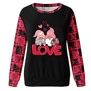 Winnerlion Valentine's Day Sweatshirts for Women Dwarf Print Casual Sweatshirt Long Sleeve Crewneck Shirt Pullover Tops (Pink, XL)