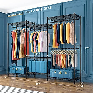Raybee Clothes Rack, Heavy Duty Clothing Racks for Hanging Clothes Rack Load 830Lbs, Metal Clothing Rack Heavy Duty Clothes Racks for Hanging Clothes, Adjustable Garment Rack, 77"H x69"W x16"D, Black