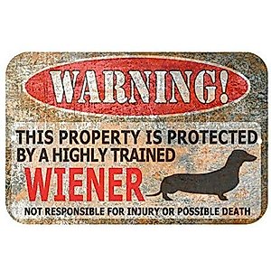 Dachshund Sign - Wiener Dog - Funny Metal Signs - Warning Sign - Protected by - Dachshund - Sign - Dog Lover Gift - Weiner Dog 8" x 12" Sign