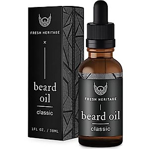 Fresh Heritage 1 fl.oz. Mens Beard Oil- Premium Beard Softening Oil- All Natural Beard Oil, Cruelty-Free & Scented Beard Products- Thicker Beard Oil For Softer, Fuller Beard- Classic/Refresh Scents