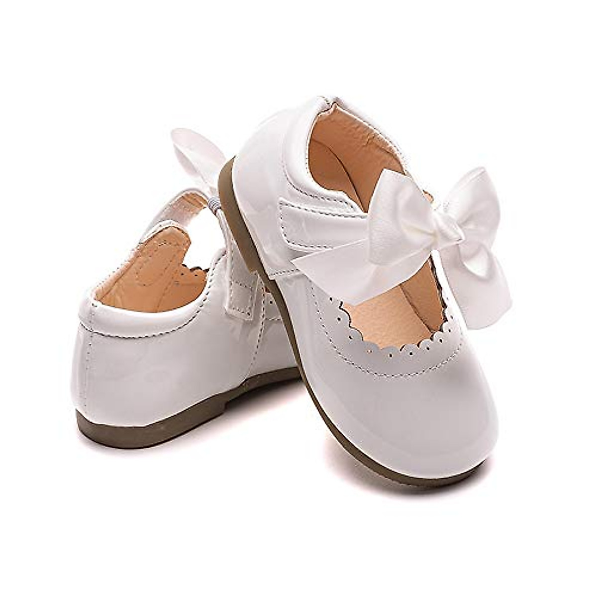 E-FAK Baby Girls Shoes Mary Jane Flats Bowknot Non-Slip Toddler Girl Dress Shoes First Walkers Princess Wedding Shoes(4 Toddler, 02 White)