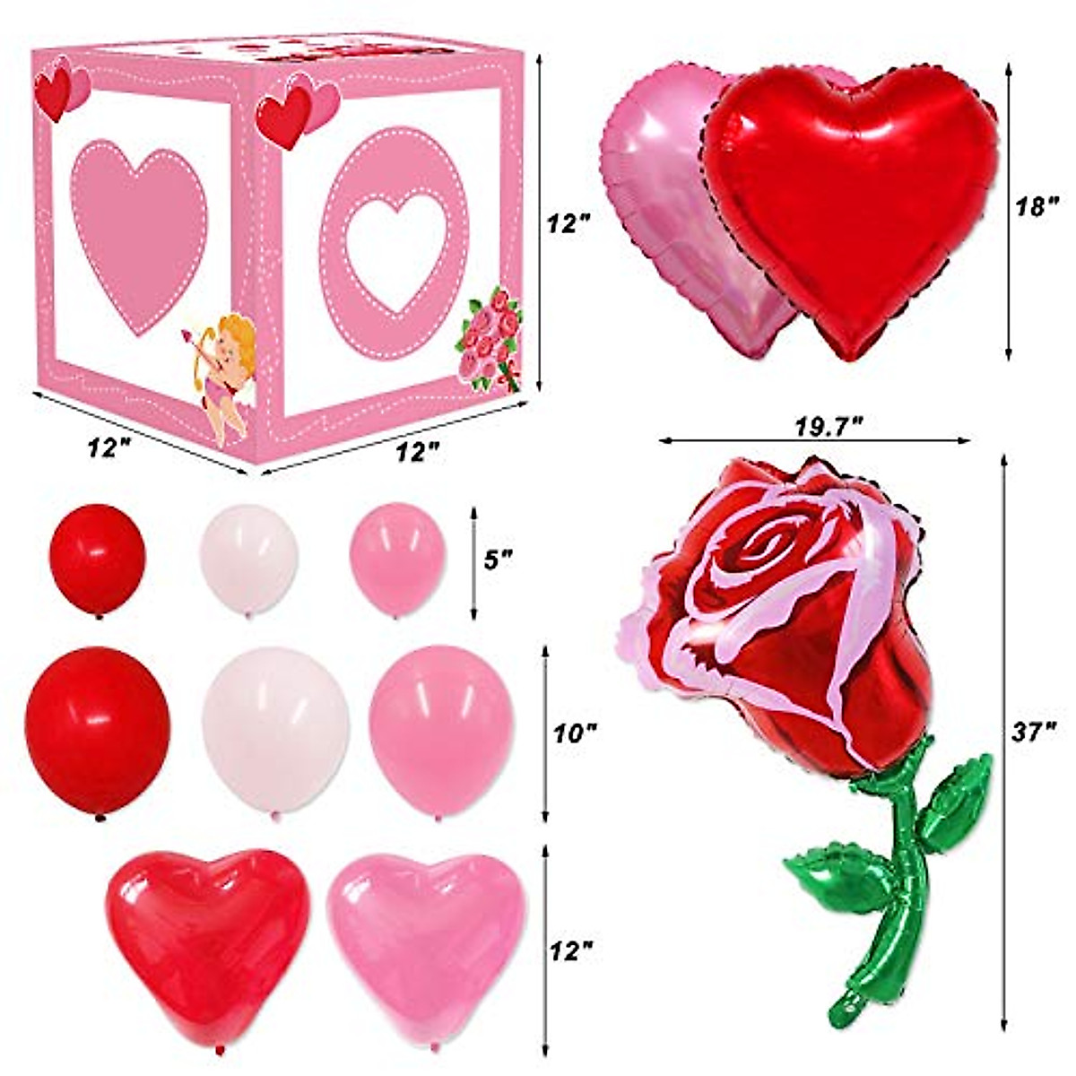 Valentine's Day Party Decorations Supplies Love XOXO Sign Balloons Boxes Blocks Decorations Set Red Pink Heart Balloons Arch Garland for Valentine Surprise Box Wedding Bridal Shower Photo Props Favors
