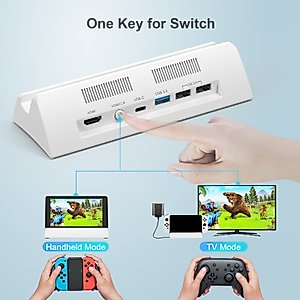 KEKUCULL TV Docking Station for Switch and Switch OLED,Switch Docking Station with 4K/1080P HDMI Adapter and USB 3.0 Port,Replacement for Official Switch Dock(White)