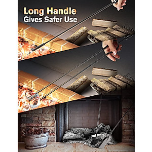 COMFYHOME 5-Piece Fireplace Tools Set 32'', Heavy Duty Wrought Iron Fire Place Tool w/Long Fire Poker, Shovel, Tongs, Brush, Stand for Outdoor Indoor Chimney,Stove, Fire Pit Easy to Assemble,Black