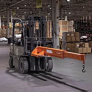 Titan Attachments Fork Mounted Adjustable Hoist Jib Boom Crane, Manual Telescopes 79"-147", 6000 LB Lift Capacity, Two 3 Ton Swivel Hooks, Ideal for Warehouse or Factories