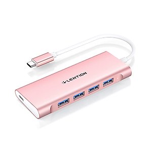 LENTION USB C Hub with 4 USB 3.0 & Type C Charging Compatible 2023-2016 MacBook Pro, New Mac Air, New Surface, Chromebook, More, Stable Driver Certified Type C Multiport Adapter (CB-C31, Rose Gold)
