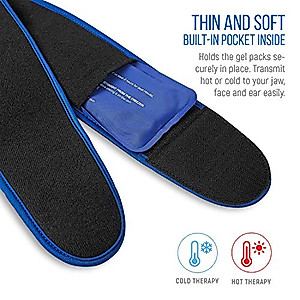 Face Ice Pack - Use as Wisdom Teeth Ice Pack, TMJ Relief Products, Jaw Pain - Hot & Cold Therapy for Chin, Headaches, Post Surgery Treatment - Adjustable Face Wrap Includes 4 Gel Packs
