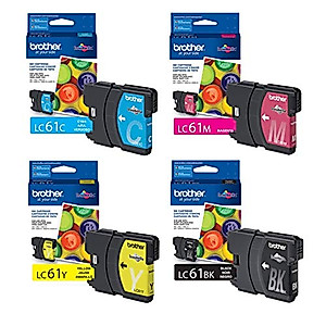 Brother Genuine 4-Color LC61 Cyan Magenta Yellow and Black Ink Cartridge Set, LC61BK, LC61C, LC61M, LC61Y