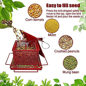 WANTELFOR Hanging Bird Feeders,Large Wild Bird Seed Feeders Outside,6.5lb Heavy Duty Metal Squirrel Proof Bird Feeders for Outdoors Hanging(Red)