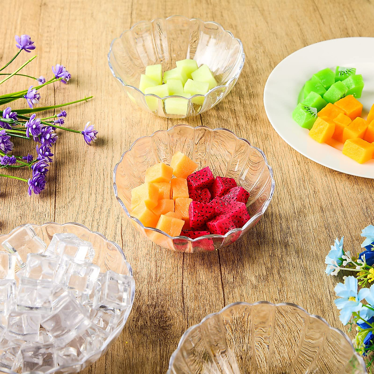 Zeyune 12 Pcs Plastic Serving Bowls Clear Party Dessert Bowls 12oz Crystal Plastic Decorative Food Bowls Mini Candy Dishes Snack Salad Bowl for Wedding Birthday Party Nut Fruit Candy Dessert Ice Cream