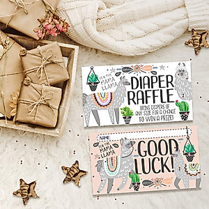 Lone Star Art Diaper Raffle Tickets - Mama Llama Themed Card, Fun Cute Animals and Colorful Baby Shower Games Raffle Sign and Ticket, Neutral Gender, Set of 50 Double Sided Raffle Stationery Cards