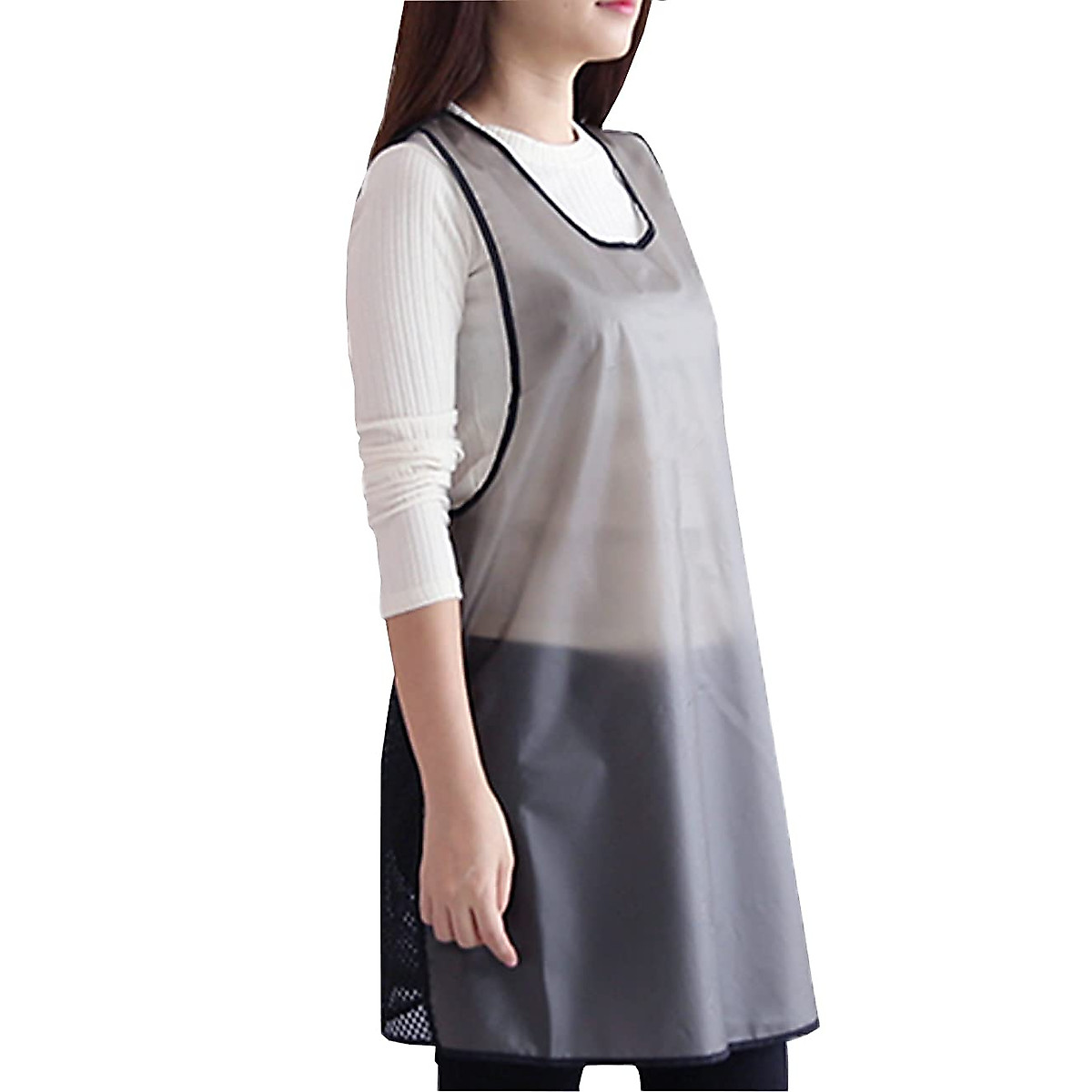 Home Waterproof Aprons for Women without Pockets,Cleaning Fish, Dog Grooming, Gardening, Cute Woman Dishwashing Apron（Black)