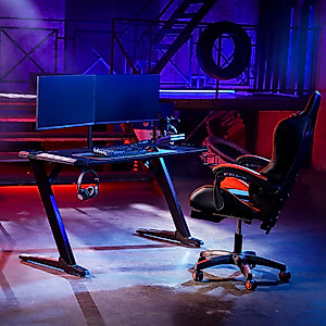 CO-Z 55 Inch Gaming Desk, Z Shaped Gaming Table with 6-Color RGB Lighting, Large Mouse Pad, Controller Stand, Cup Holder & Headphone Hook, Writing Desk Computer Desk for Home Office and More, Black