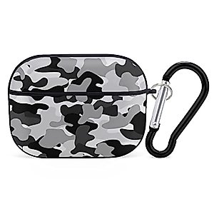 White Grey Black Camo Camouflage AirPods Pro Case Cover Gifts with Keychain, Shock Absorption Soft Cover Airpods Pro Earphone Protective Case for Men Women