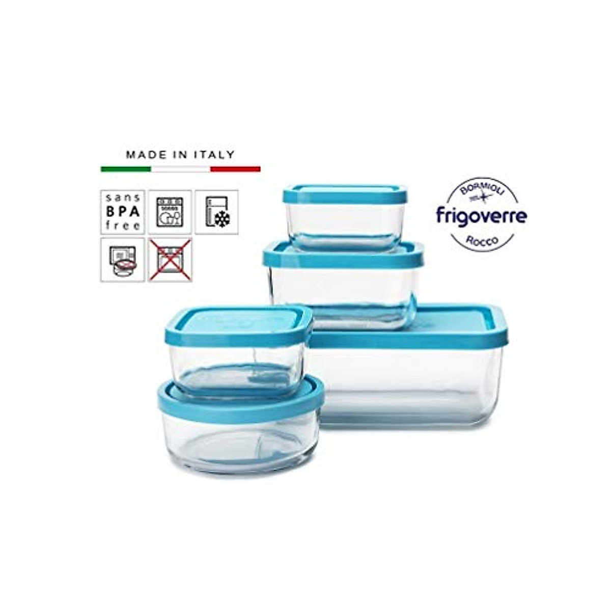 Bormioli Rocco Frigoverre Set of 5 Glass Food Storage Container Transparent 388840-SK5 Transparent