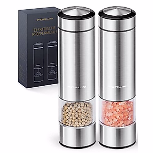 FORLIM Electric Salt and Pepper Grinder Set, Automatic Salt and Pepper Grinder Set, One Handed Operation Refillable Mill with Light, Adjustable Coarseness - 2 Mills