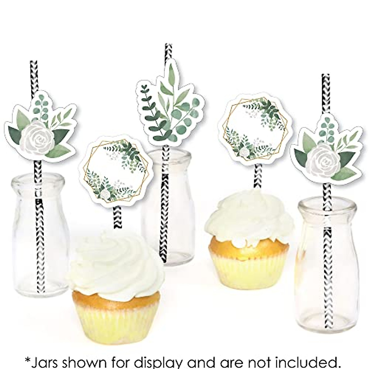 Big Dot of Happiness Boho Botanical - Paper Straw Decor - Greenery Party Striped Decorative Straws - Set of 24