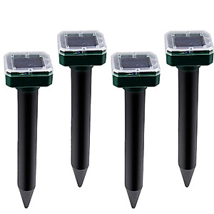 MorTime Solar Powered Mole Deterrent Spikes Outdoor Yard Gopher Vole Deterrent Ultrasonic Groundhog Stake for Lawn Garden (4PACK)