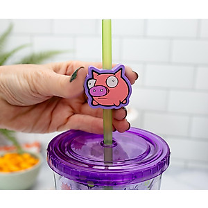 Silver Buffalo Invader Zim Plastic Cold Cup with Lid and Straw Topper Featuring GIR, 24 Ounces