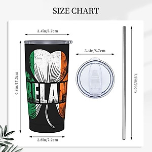 VKKOEWL Ireland Shamrock Flag Stainless Steel Insulated Tumbler 20 Oz Travel Water Bottle Coffee Mug Drink Cup With Lid Straw