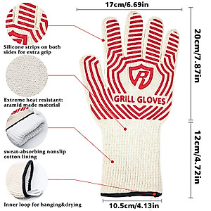 MALYHO Heat Resistant Oven Mitts to 1472°F, Silicone Kitchen Grill Non-Slip Oven Gloves, BBQ Grilling Gloves