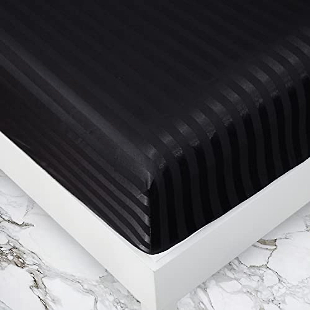 Sisher 5Pcs King Comforter, Stripe Silk Bedding Sets for Man Woman, Luxury Rich Black Bed in a Bag King (1 Comforter, 2 Pillowcases, 1 Flat Sheet, 1 Fitted Sheet)