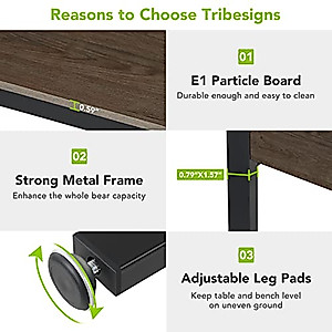 Tribesigns 63 Inch Large Dining Table Set for 4 to 6, Kitchen Breakfast Table with 2 Benches & Sided Drawer, 3-Piece Modern Industrial Bar Table Furniture for Dining Room, Gray Brown & Black