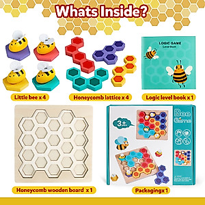 Brain Teasers Logic Game Learning Toys Matching Puzzle for 3 Year Olds Wooden Beehive Puzzle Board Games Montessori Preschool Educationl Toy for Kid Childs