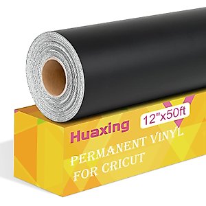 Huaxing Matte Black Permanent Vinyl for Cricut, 12" x 50FT Permanent Adhesive Vinyl Roll for Cricut, Silhouette, Cameo Cutters, Signs, Craft Die Cutters
