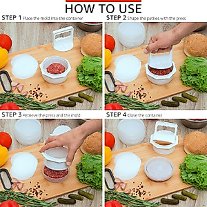 Miles Kimball Hamburger Press Patty Maker - 4 in1 Burger Mold Patty Press, 4 Storage Containers, 100 Patty Papers - Essential Hamburger Patty Maker Tool for BBQ - Burger Shaper for Meat Veggie Patties