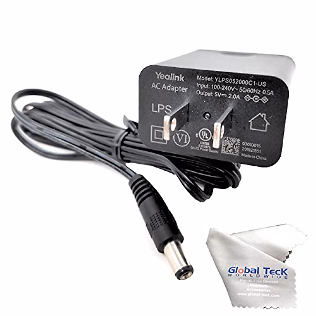 Yealink Power Adapter 5V 2A PS5V2000US - Yealink Power Supply Cord - Yealink Phones - MP56, MP58, T29G, T46S, T46G, T48G, T48S, T52S, T54S, T54W, T56A, T58V, T57W, T58A with GTW Cloth