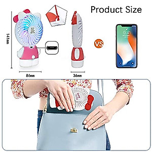 Portable Personal Small Desk Fan, Mini fans USB Battery operated Cute Kitty Cat Design, With Small Night Light And LED Colorful Atmosphere Light (Pink)